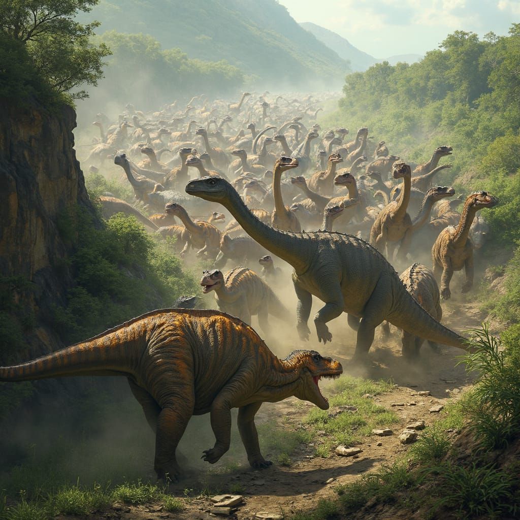 Apatosaur Stampede in a Prehistoric Landscape - AI Art