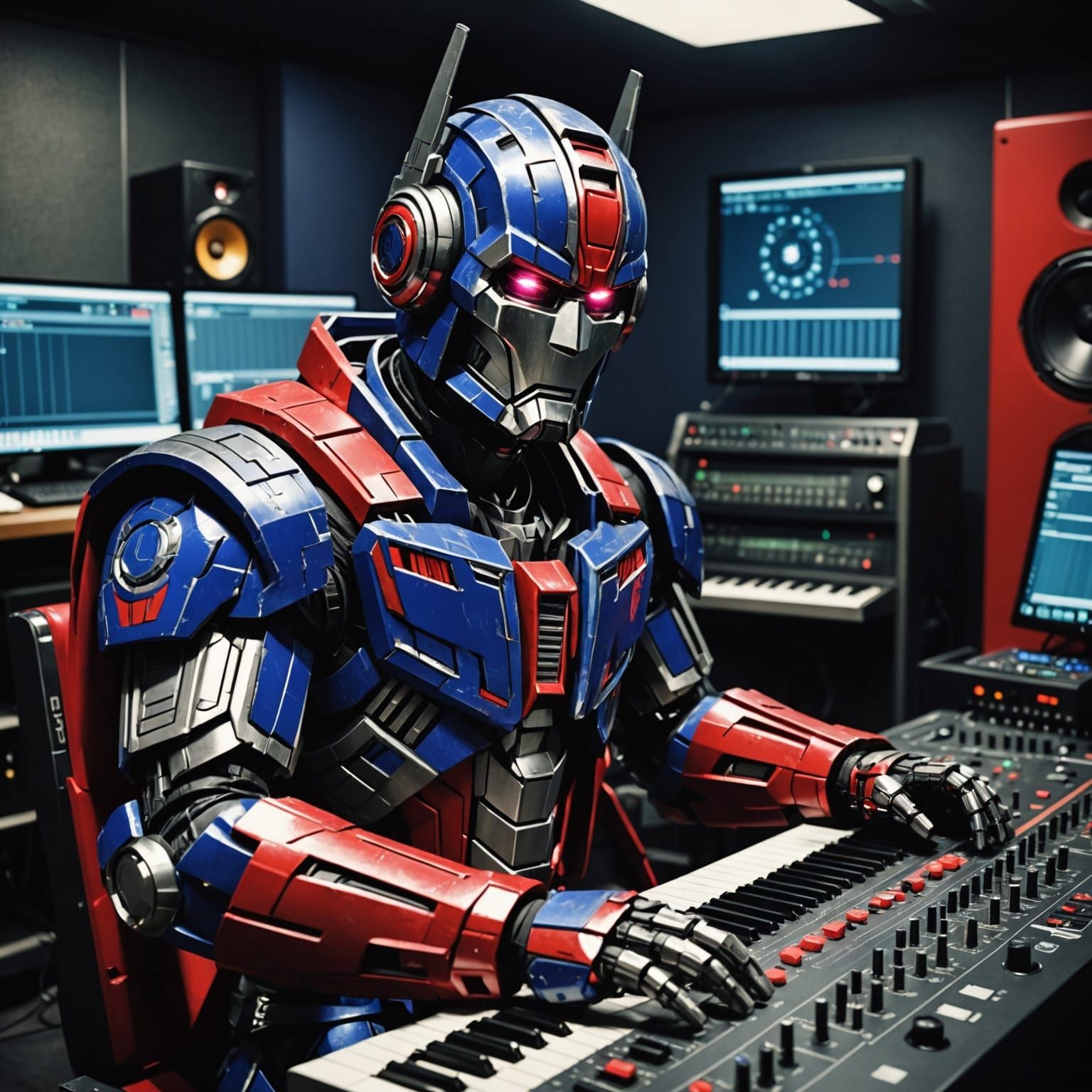Cyberpunk Robot Rapper in the Recording Studio - AI Art