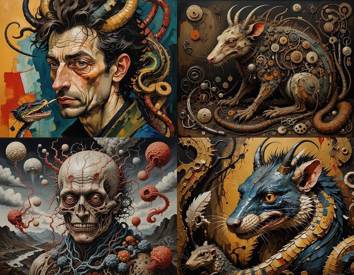 Surreal Oil Painting of Hybrid Creatures in Egon S... - AI Art