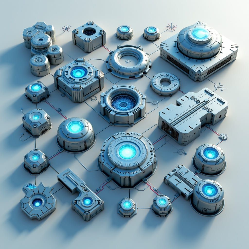 Futuristic 3D Geometric Devices in Neon Blue and M... - AI Art