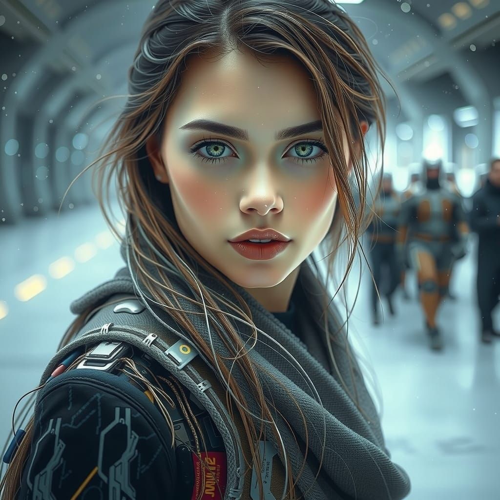 Cyborg Goddess in Cyberpunk Cityscape - AI Art