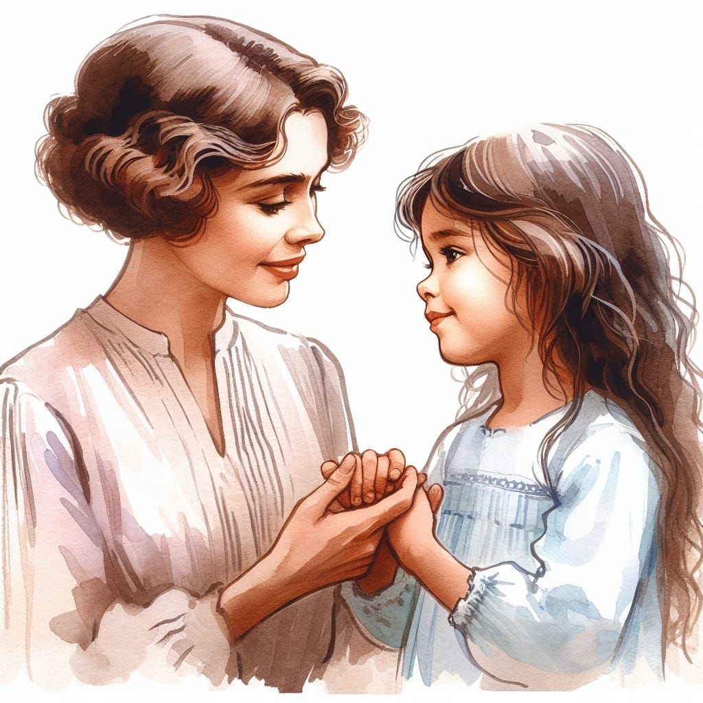 Watercolor style, mother and daughter, - AI Generated Artwork ...