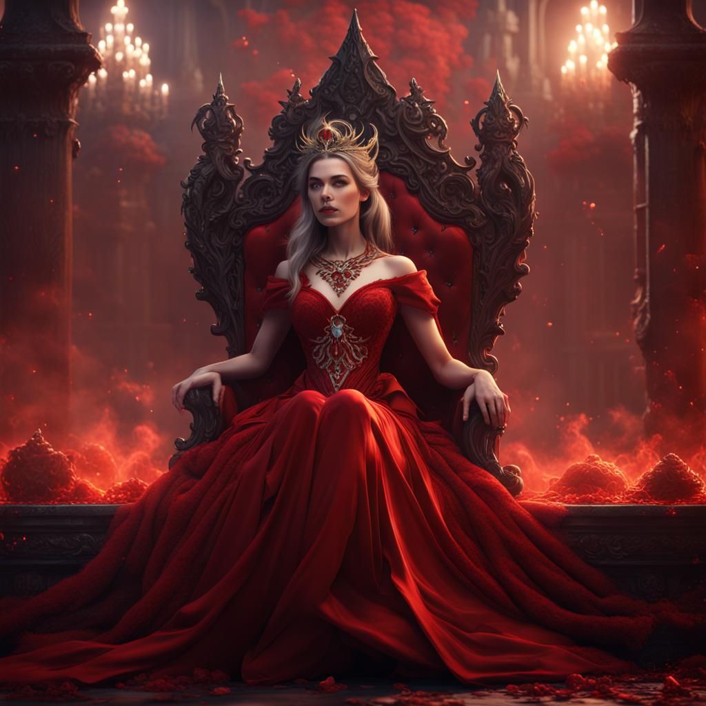 hell princesse with a beautiful tiara, red dress, beautiful necklace ...
