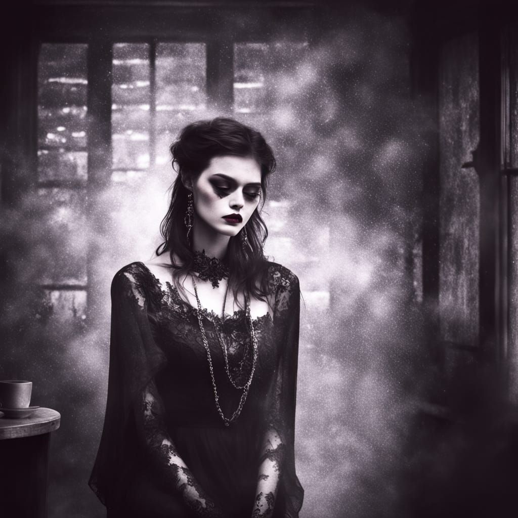 Goth Coffee Shop Goddess in Muted Elegance - AI Art