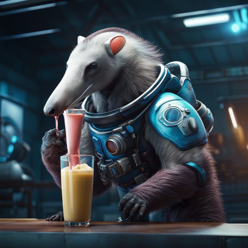 A giant female anteater wearing a space suit and drinking a milkshake - AI Generated Artwork ...