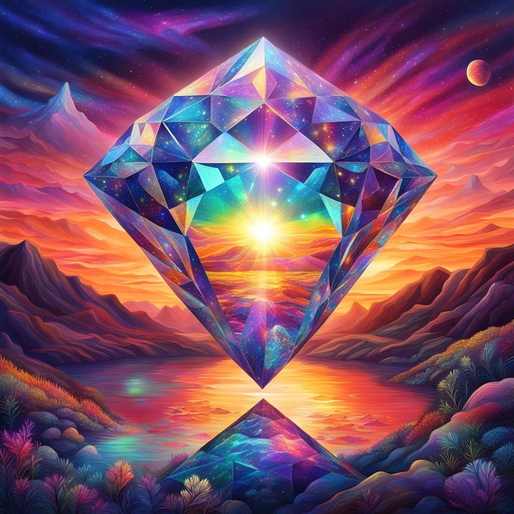 Iridescent diamond shimmering in the sunset - AI Generated Artwork ...