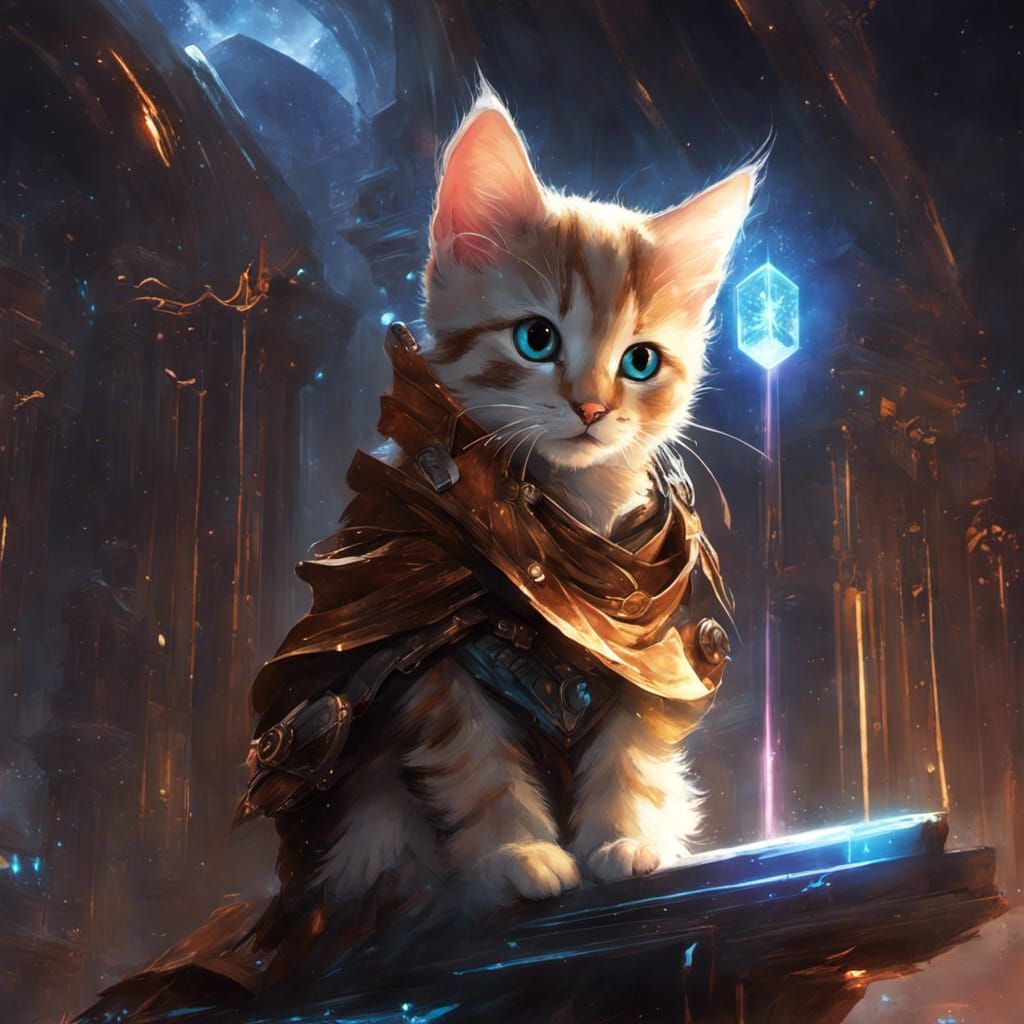 cute_adorable_jedi knight_kitten_made_as_nebula_on_bioluminescent_glow_jedi_temple, soft ...