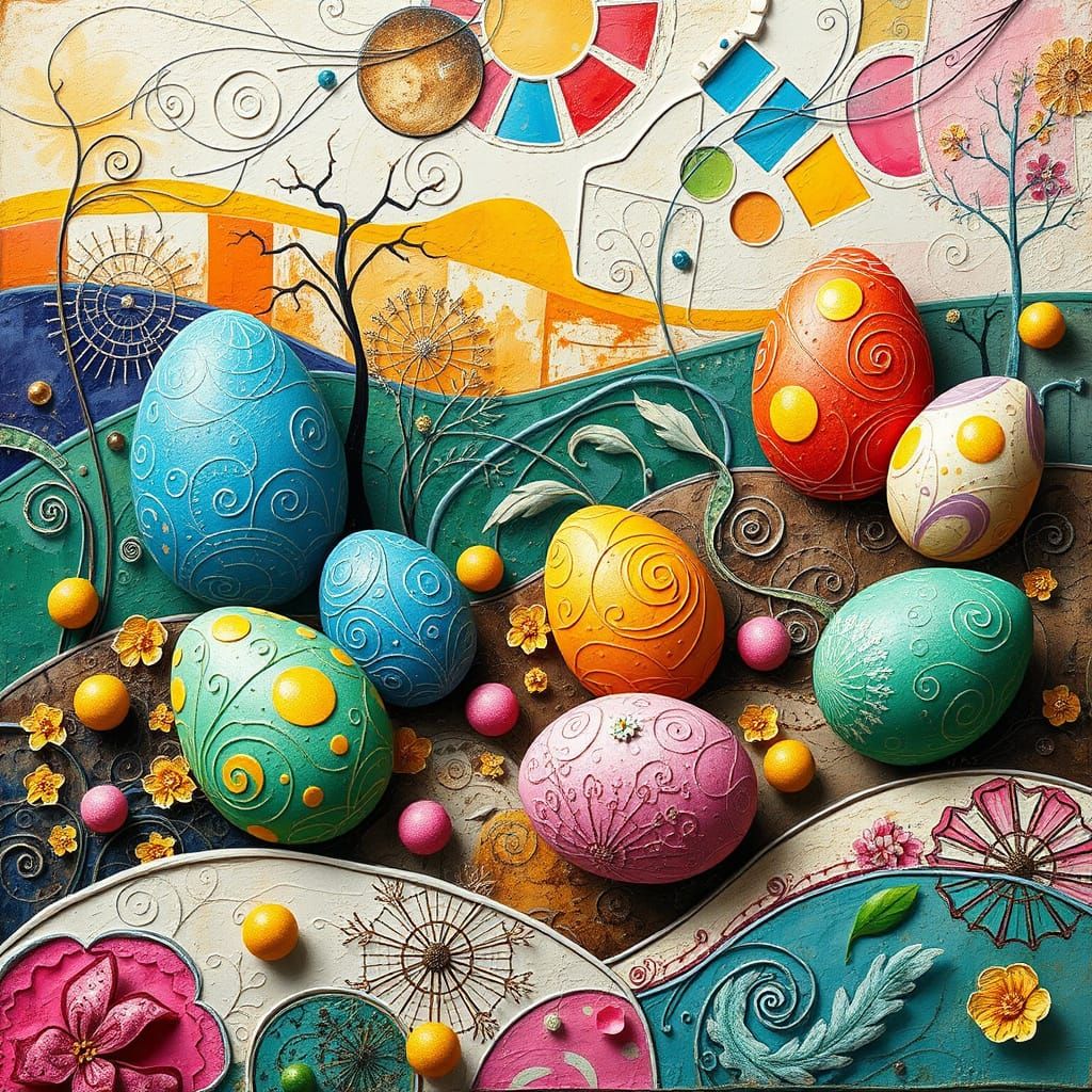Vibrant Easter Egg Abstract Art in Complementary C... - AI Art