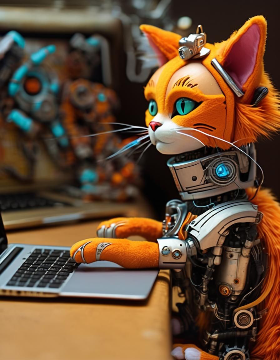 Cyber cat typing - AI Generated Artwork - NightCafe Creator