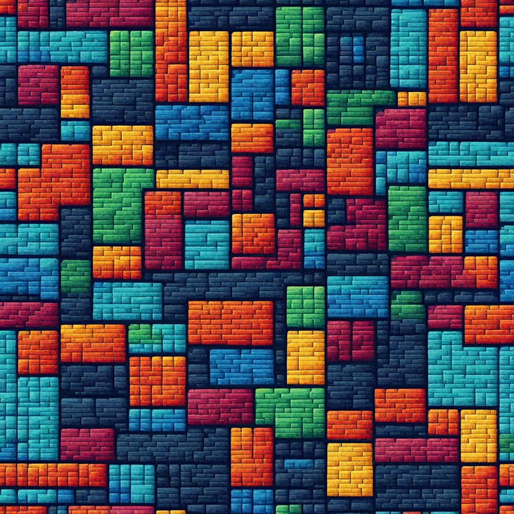 Retro Pixel Art Brick Pattern in Vibrant Colors - AI Art
