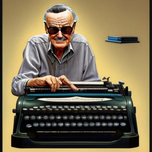 Stan Lee using a typewriter by Norman Rockwell - AI Generated Artwork ...