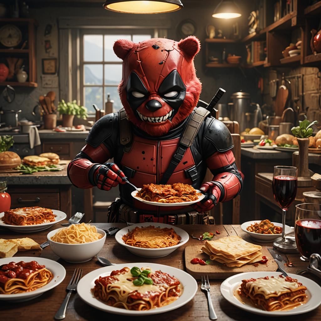 Deadpool Garfield is Enjoying His Lasagna Dinner - AI Generated Artwork ...