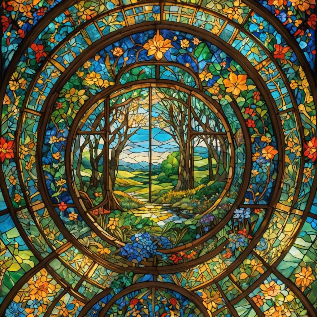 Stained Glass Garden Path - AI Generated Artwork - NightCafe Creator