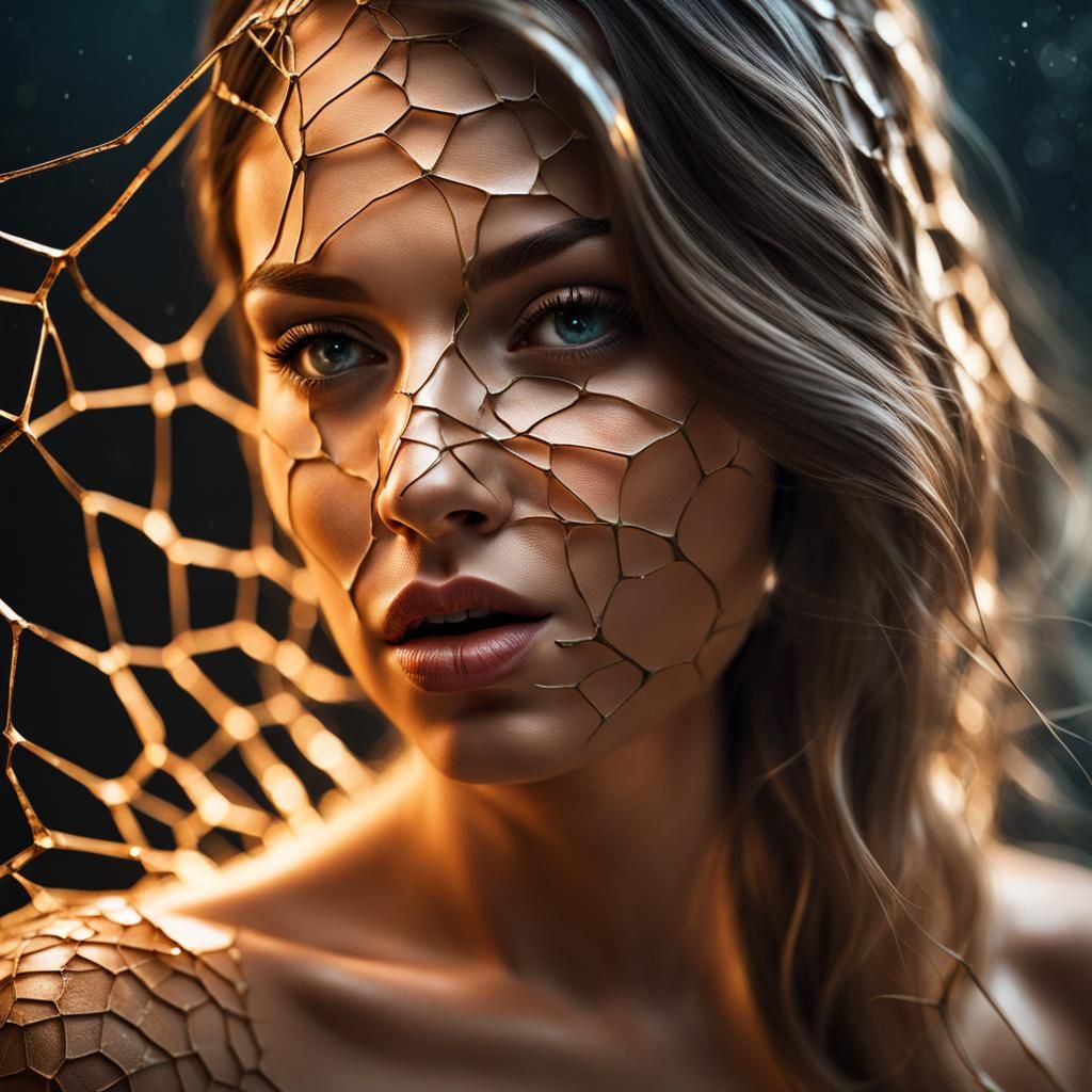 Ultra-high definition of a stunningly beautiful woman with cracked ...