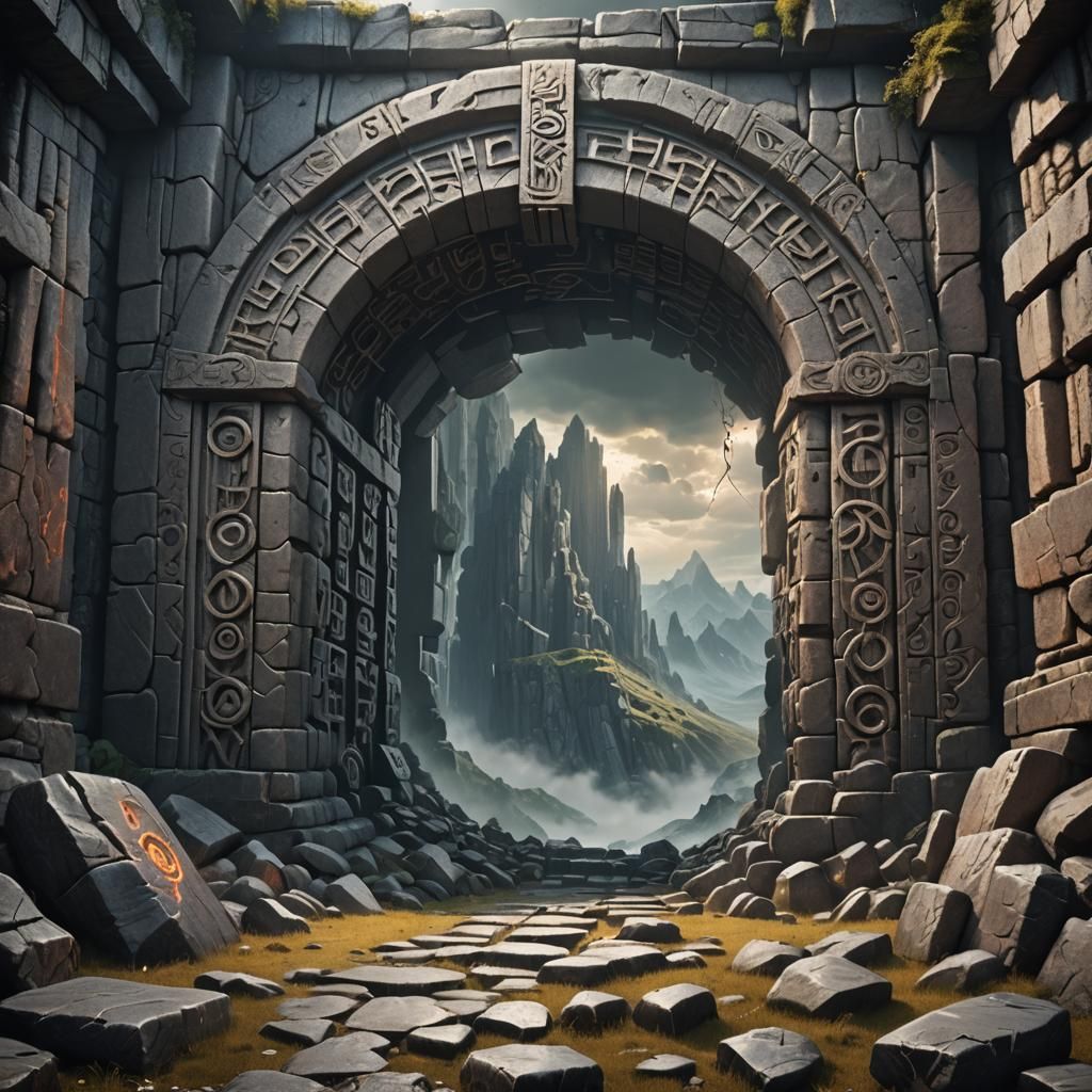 Ominous rift portal made of cut stone covered with strange runes Epic ...