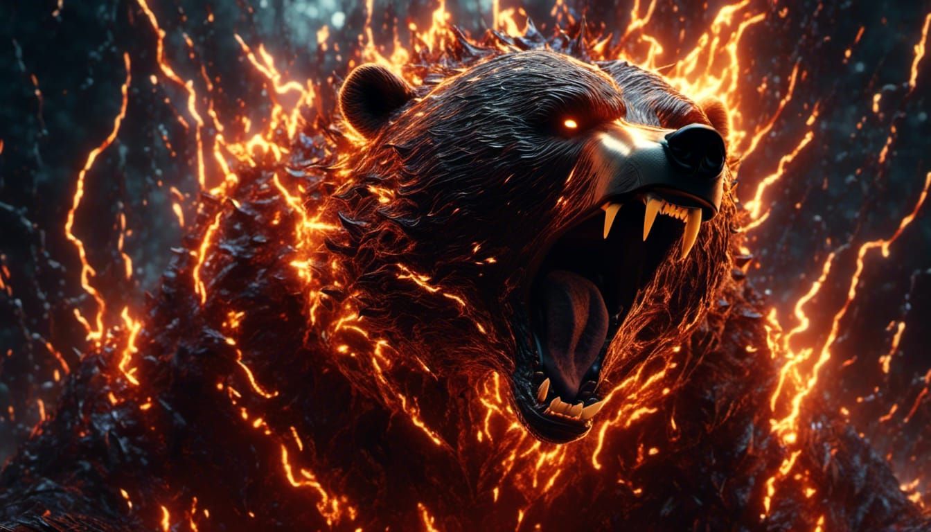 Malebolgia, hell Bear, flames in the dark, exploding with lightning ...