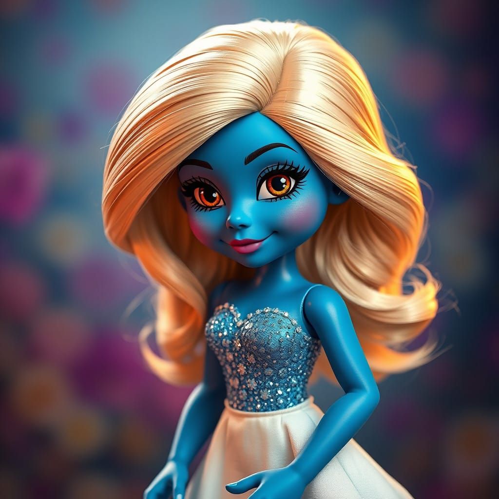 Barbie Smurf - Hyperrealistic Barbie Smurf Portrait with Wh...