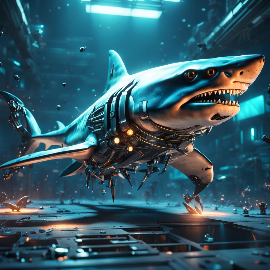 cybernetically augmented shark - AI Generated Artwork - NightCafe Creator