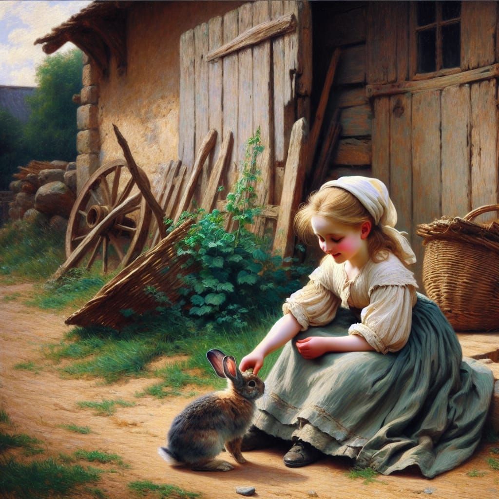 Girl playing with rabbit - AI Generated Artwork - NightCafe Creator
