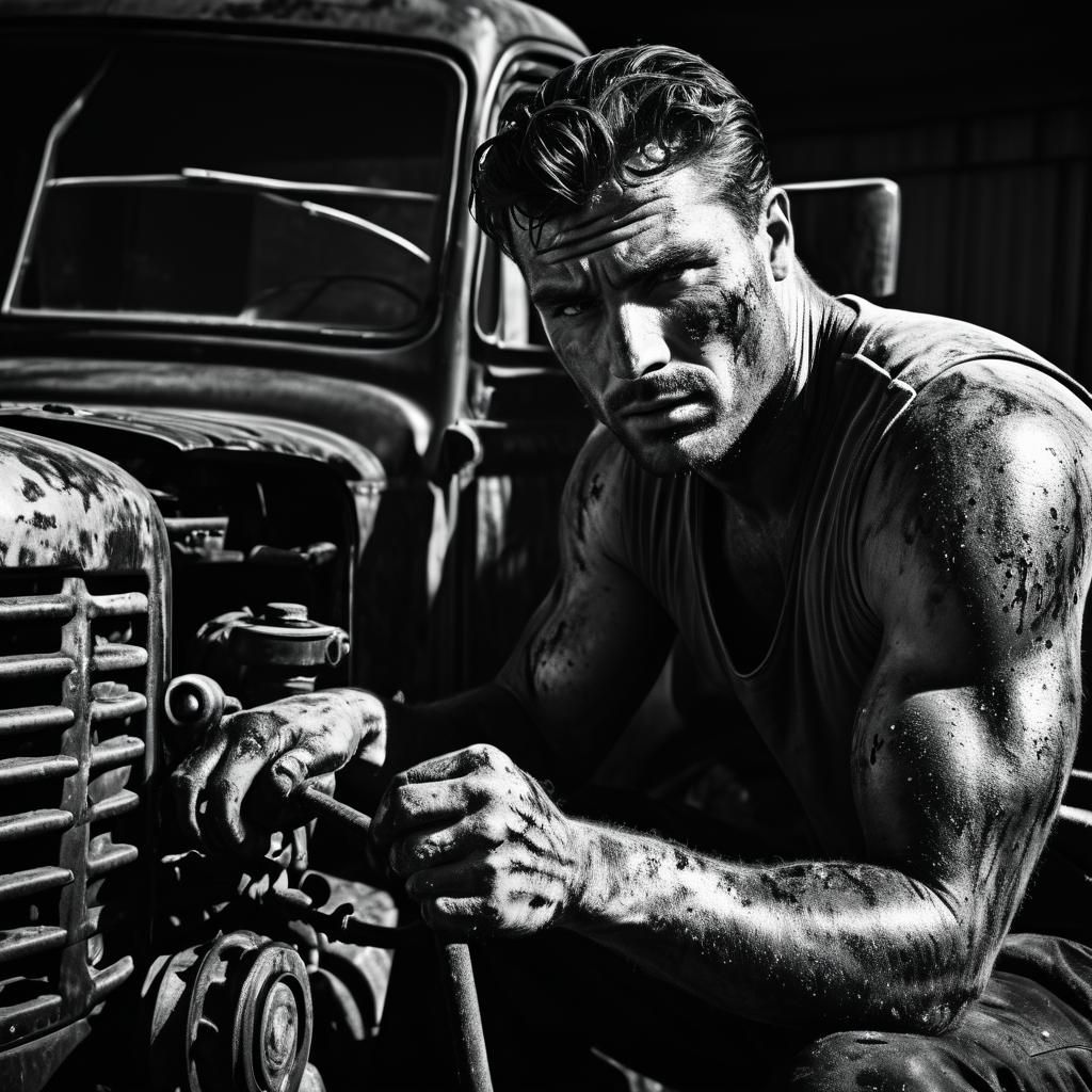 Sultry Close-up of a Grease-Smeared Mechanic in Fi... - AI Art
