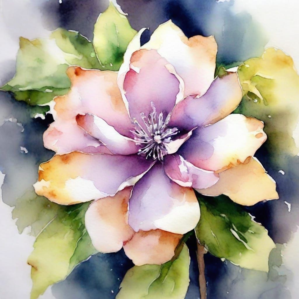 Peach and Violet Watercolor Rose - Peach and Violet Watercol...