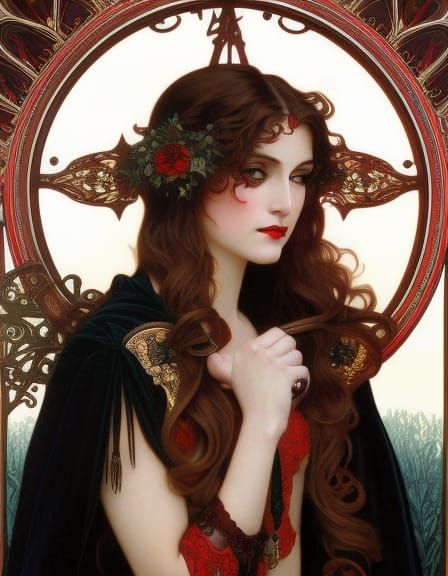 Mucha: Pretty young VAMPIRE. artful, detailed, symmetry! digital art ...