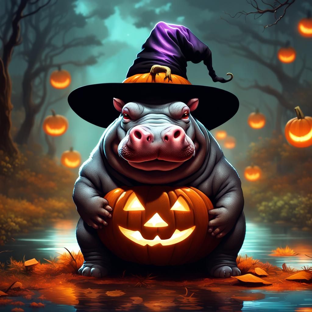 Hippo Halloween Witch - AI Generated Artwork - NightCafe Creator