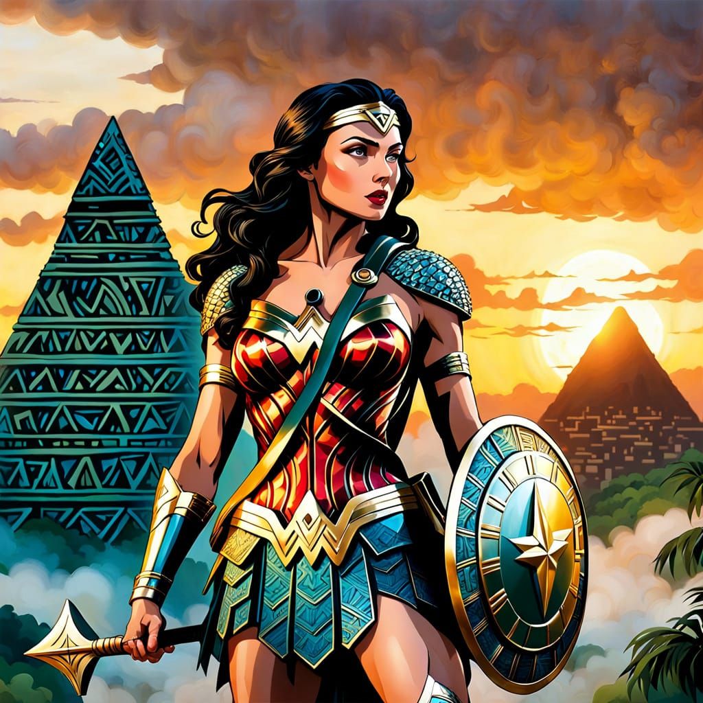 Wonder Woman as an Aztec Warrior in Cinematic Glor... - AI Art