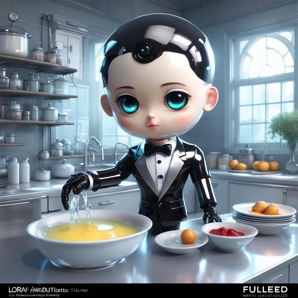 Full body translucent fabric image of chibi, cute male ai android robot ...