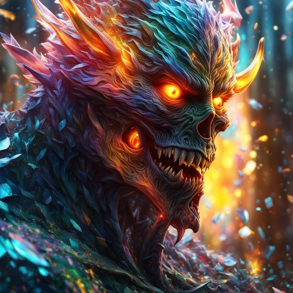 "Ultra-high definition of a flawless hideous monster, glowing ...