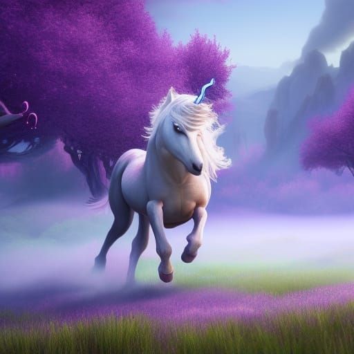 Unicorn running through a purple field - AI Generated Artwork ...