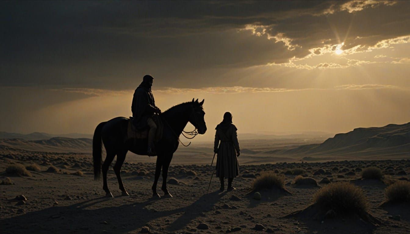 Biblical Black Horse Rider in Desolate Landscape - AI Art