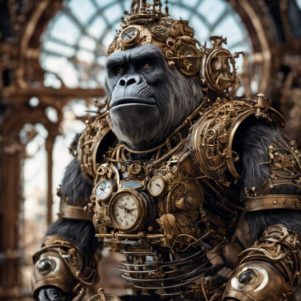 Steampunk automaton gorilla - AI Generated Artwork - NightCafe Creator