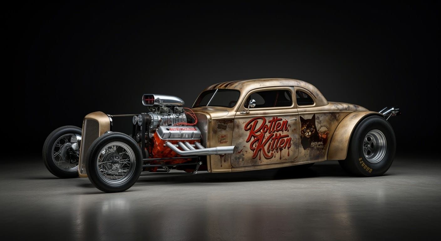 Retro Dragster with Rotten Kitten Theme and Vintag... - AI Art