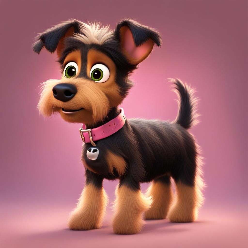 Disney and Pixar inspired. In the image a small terrier mix with a ...