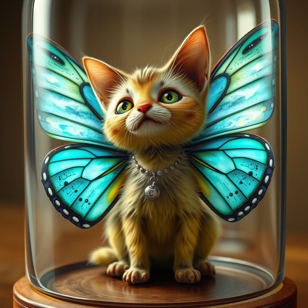 Whimsical Cat Cryptid with Butterfly Wings - AI Art