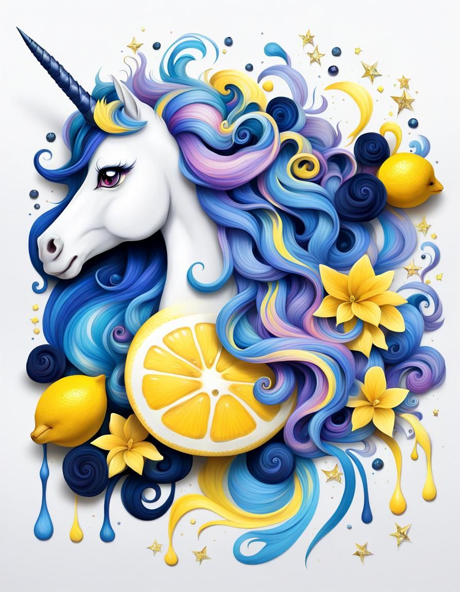 A colorful Unicorn infused with lemons and blueberries - AI Generated Artwork - NightCafe Creator
