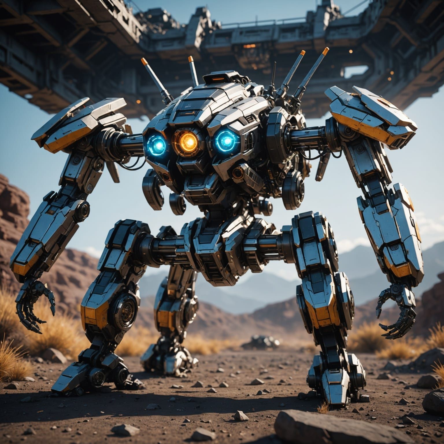 Trion B-76 Dron - Epic Sci-Fi Mech in Polished Metal, Render...