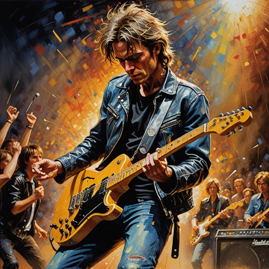 Electric Rock Guitarist in Frenzied Performance - AI Art