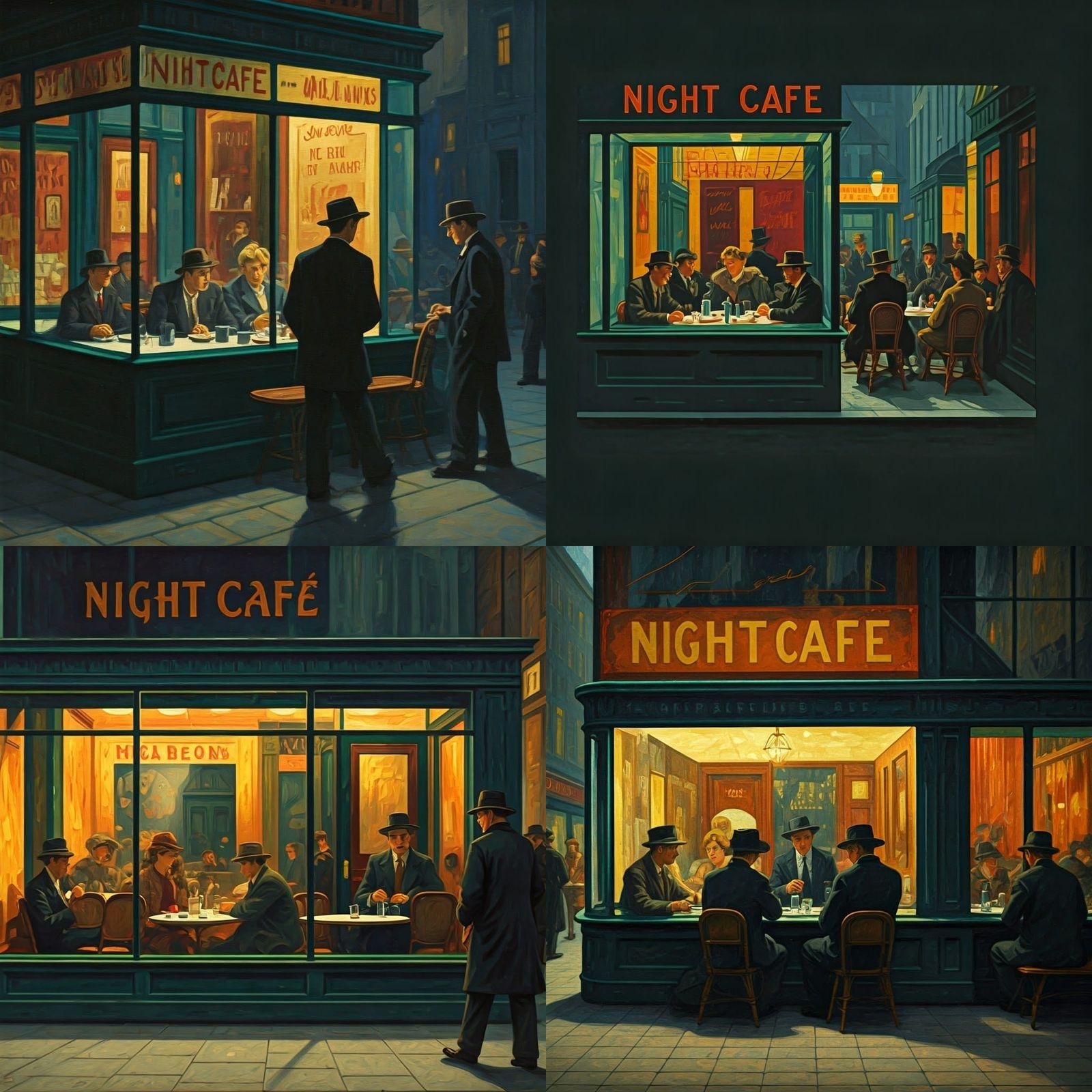 Women and Men Gather at Night Cafe - AI Art