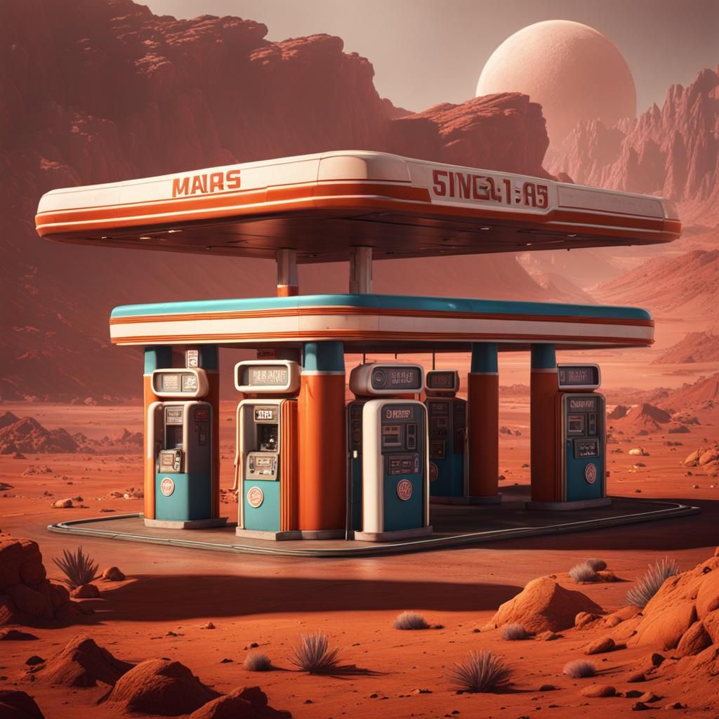 Retro gas station on Mars - AI Generated Artwork - NightCafe Creator