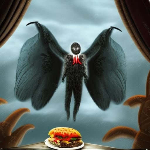 Mothman Eating a Hamburger - AI Generated Artwork - NightCafe Creator