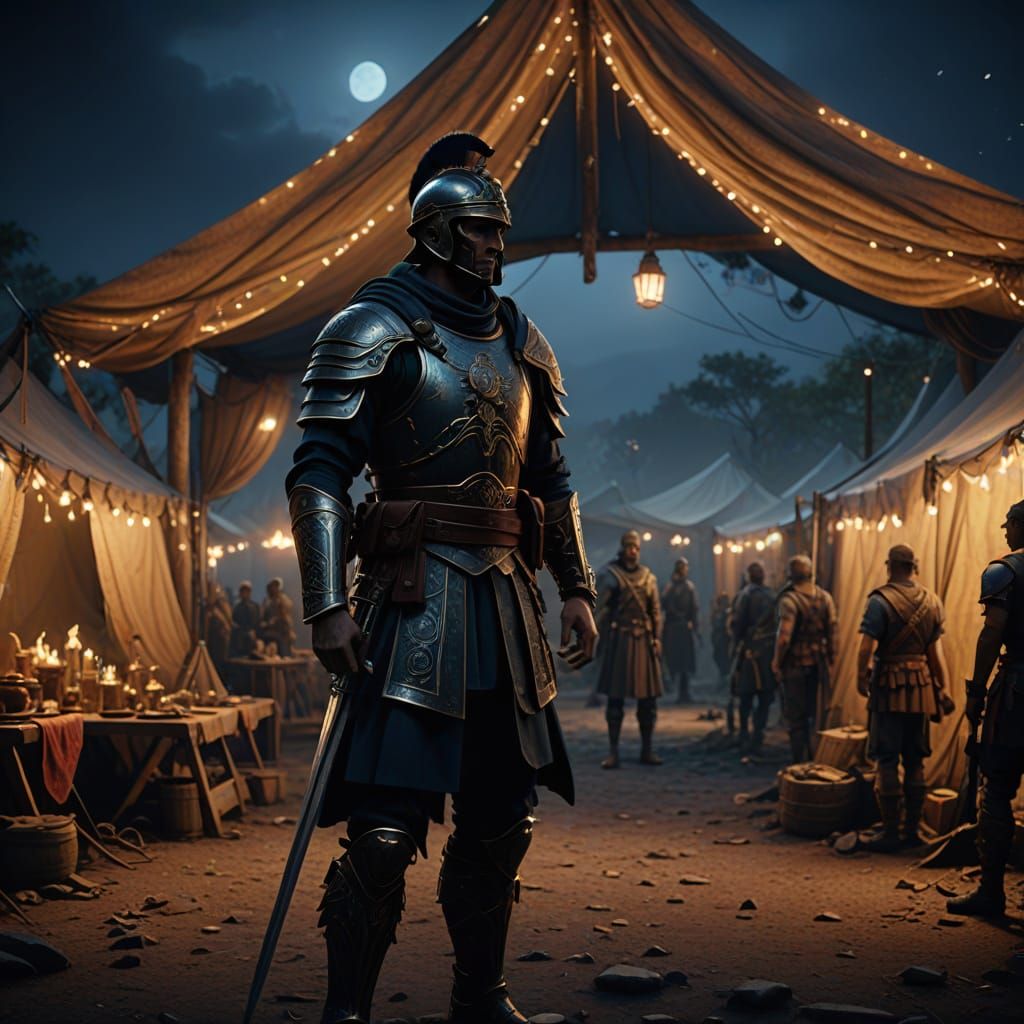 Roman soldier guarding tent,night, - Roman Soldier Guards Il...