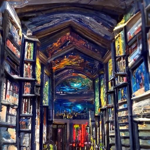 Forbidden library by Claude Monet and Van Gogh oil on canvas detailed ...