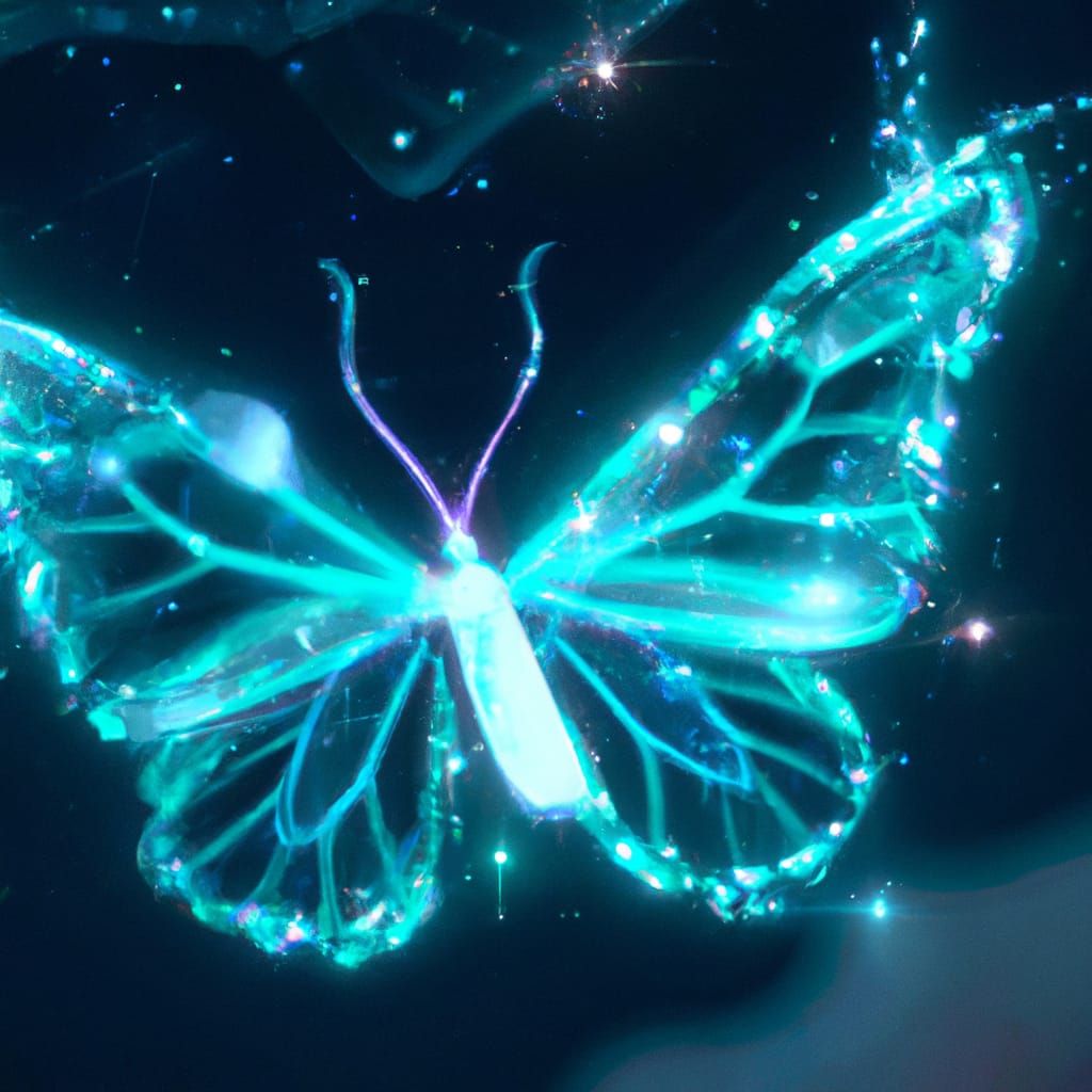 glowing neon Crystal butterfly bioluminescent neon light rays ...