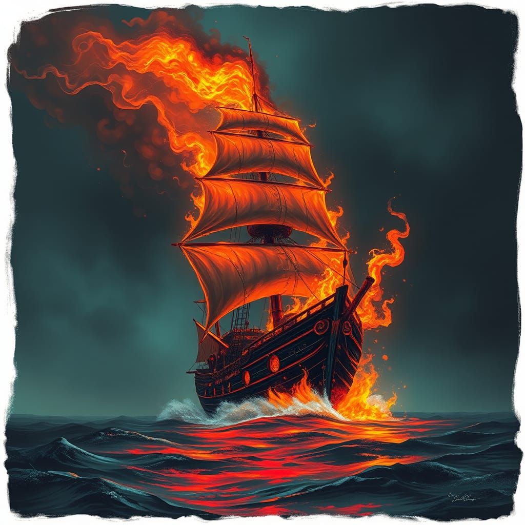 Pirates wrecking havoc - Swirling Flames Pirate Ship in a Da...