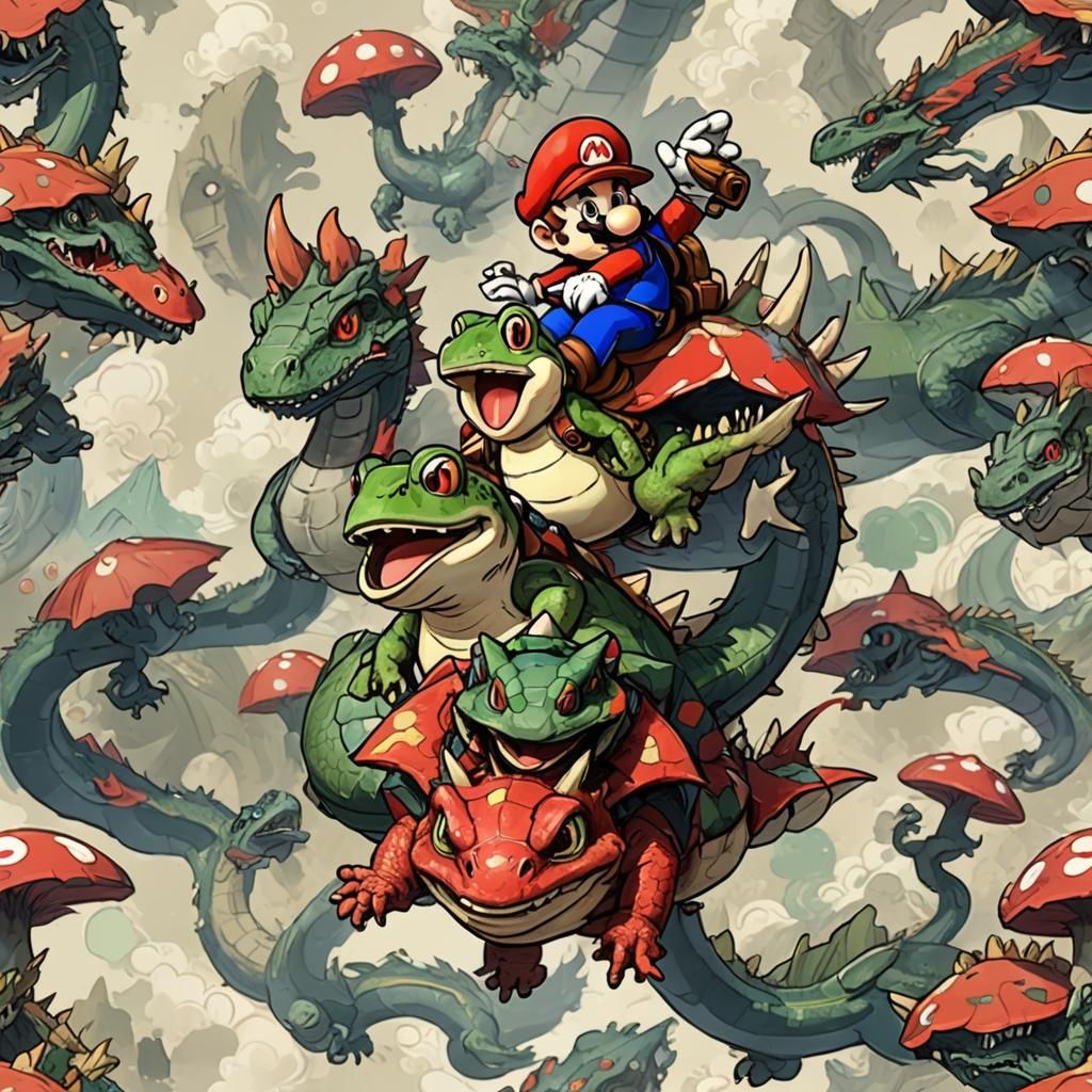 toad mario riding an abstract dragon - AI Generated Artwork - NightCafe ...