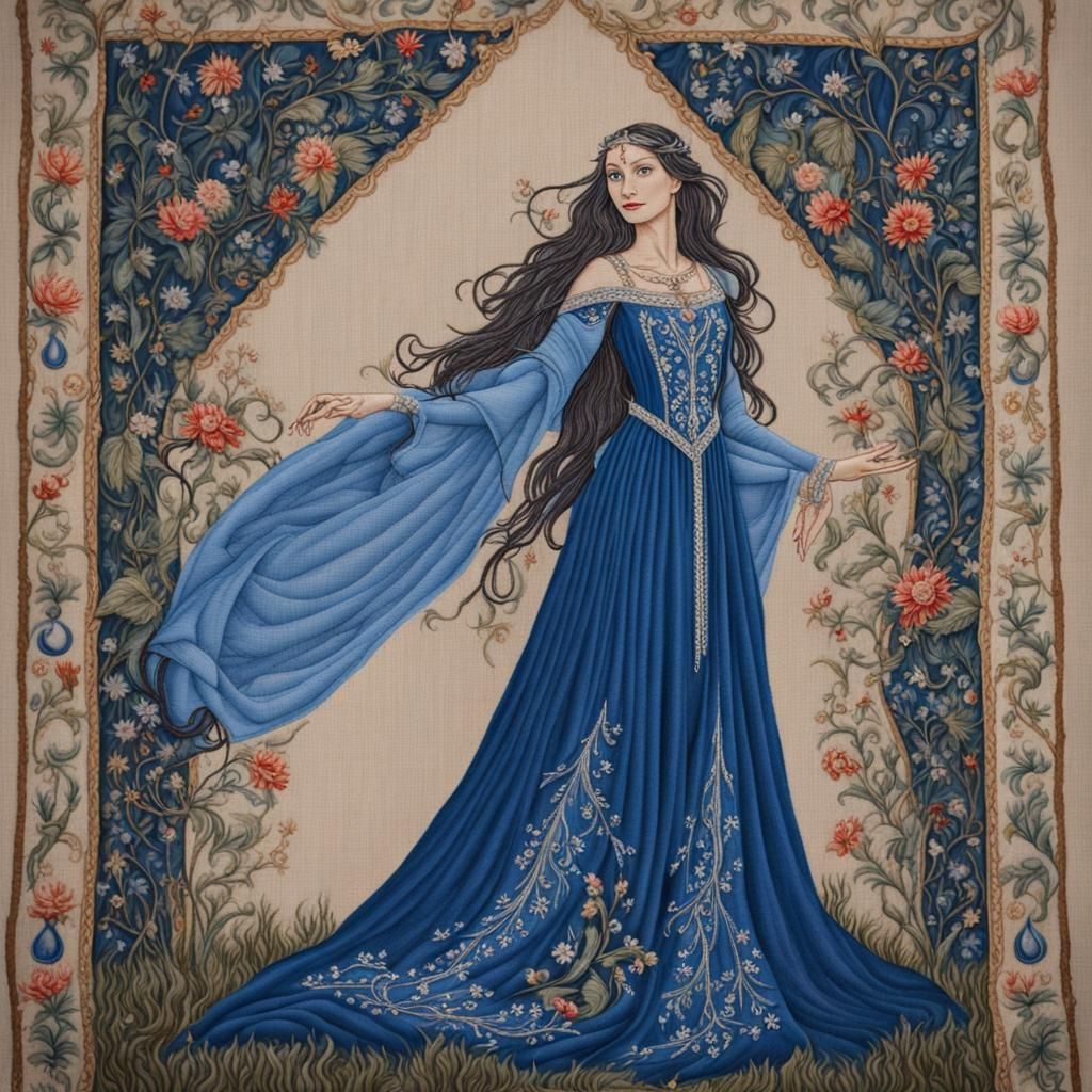 embroidered medieval tapestry with pearls and precipos stones Lúthien ...