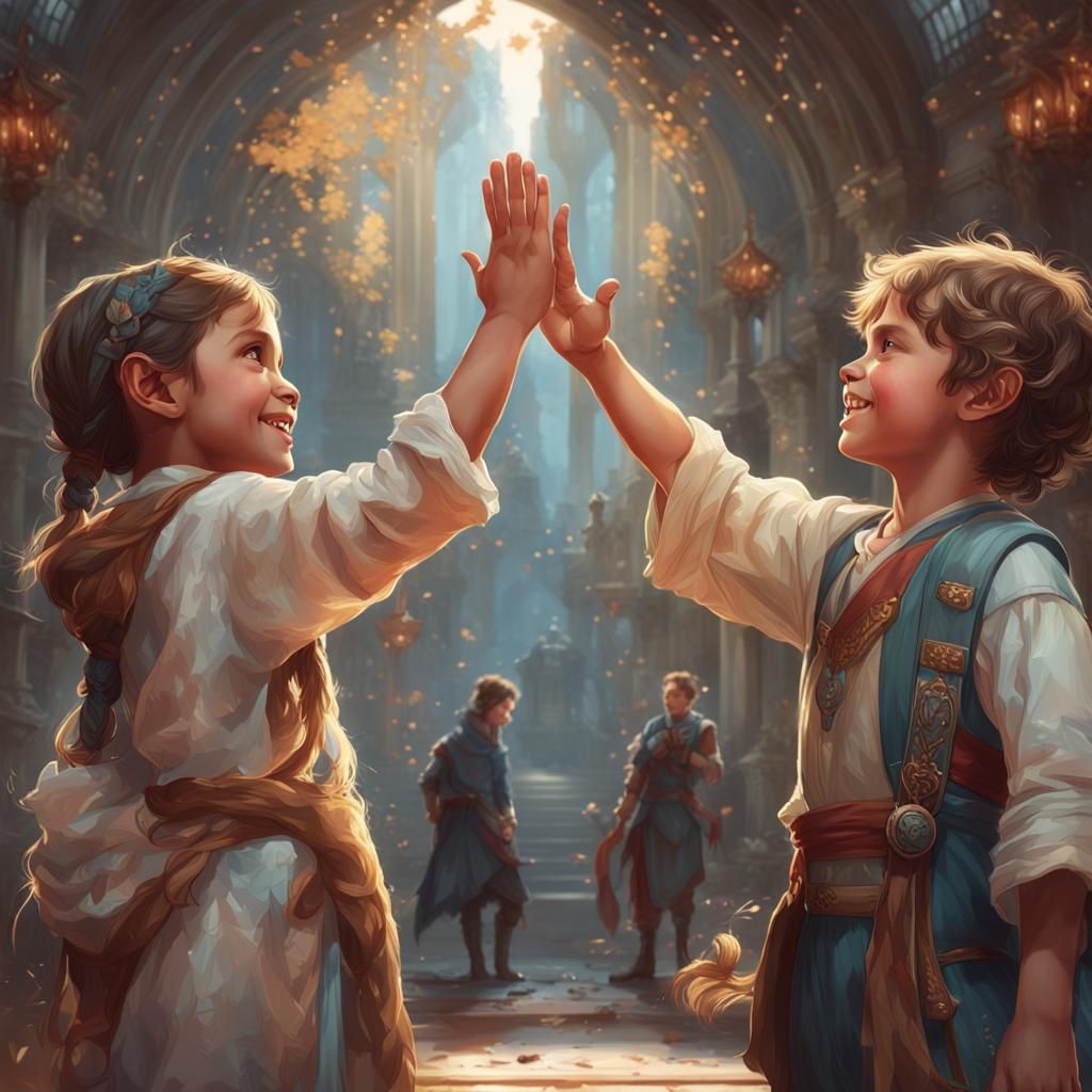 Two kids high five - AI Generated Artwork - NightCafe Creator