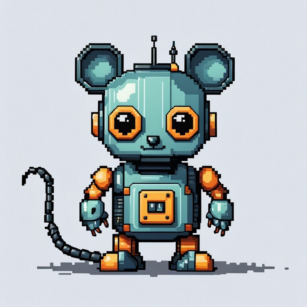 Pixel art retro robot mouse - Retro Robot Mouse in Pixel Ar...